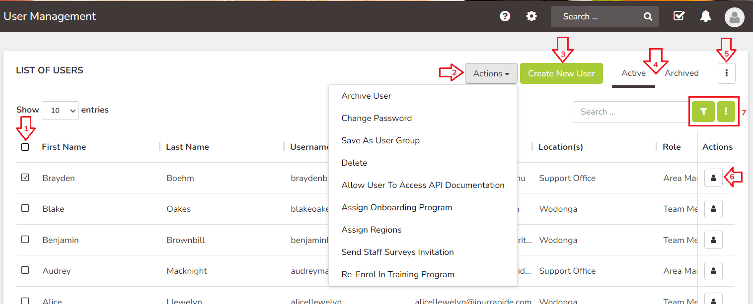 User Management (List of Users) – Op Central